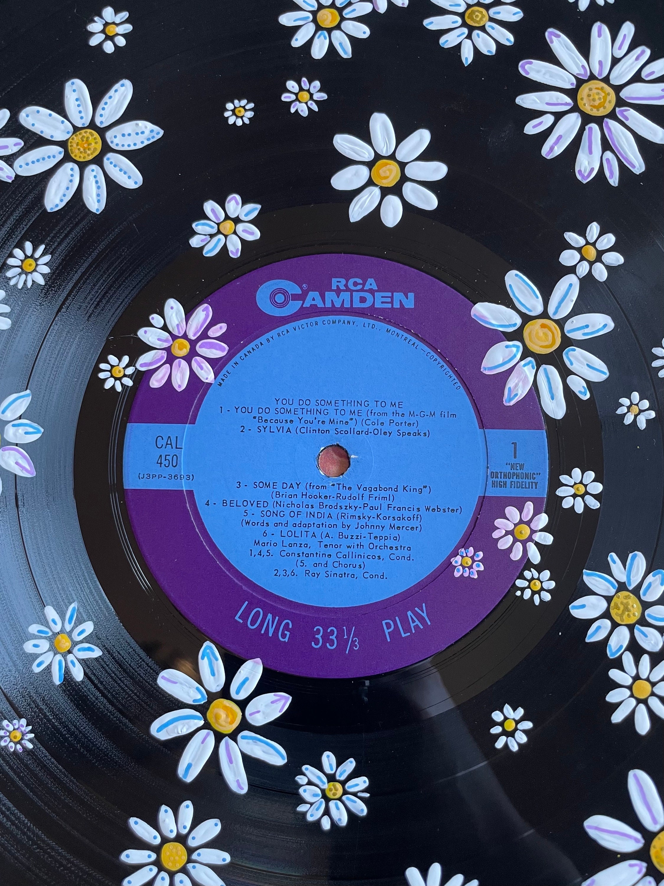 Painted Floral Daisy Vinyl Record | Home Decor | Gift for Her | Wall ...