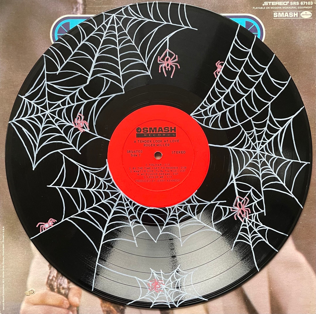 Painted Halloween Spiders & Spider Webs Vinyl Record | Halloween Decor ...