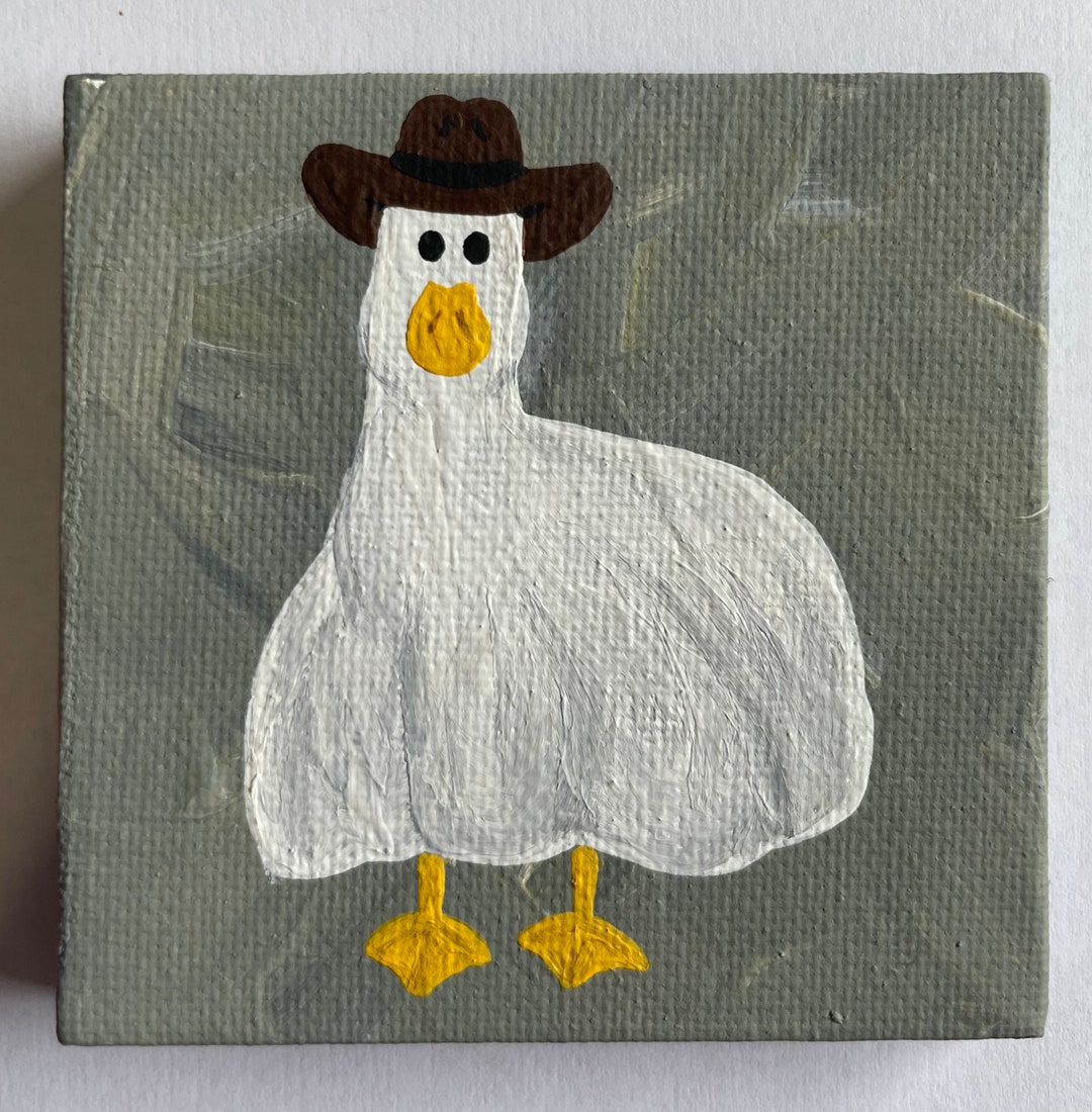 3”x3” Hand Painted Halloween Country Ghost Duck With Cowboy Hat Canvas ...