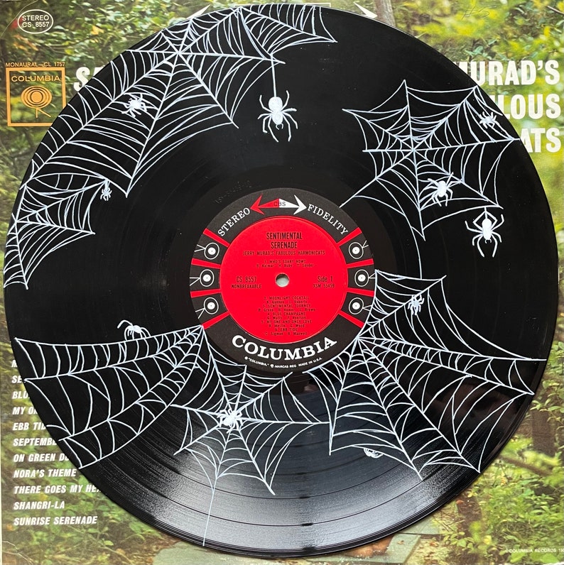 Painted Halloween Spiders With Spiderwebs Vinyl Record Halloween Decor ...