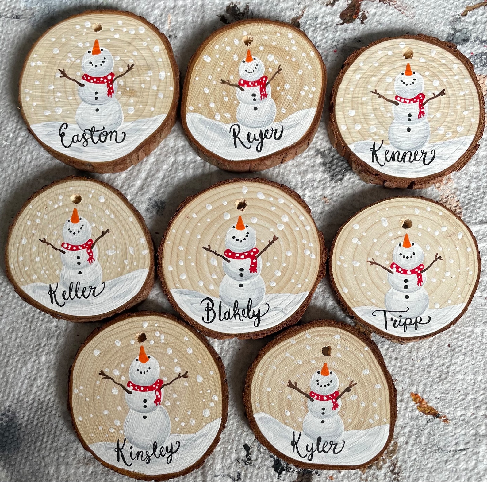 Hand Painted Wood Slice Snowman Christmas Ornament Wood - Etsy