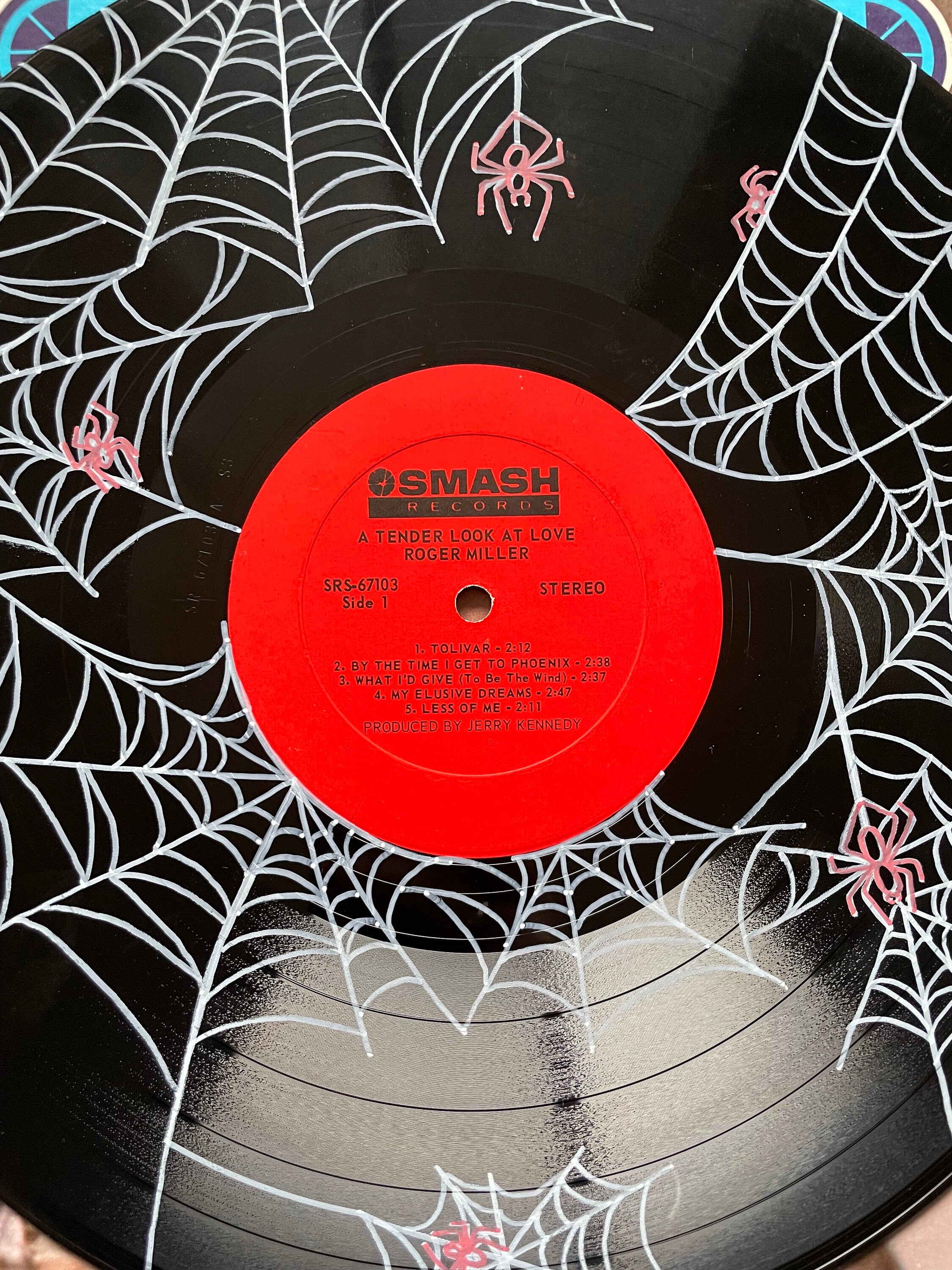 Painted Halloween Spiders & Spider Webs Vinyl Record | Halloween Decor ...