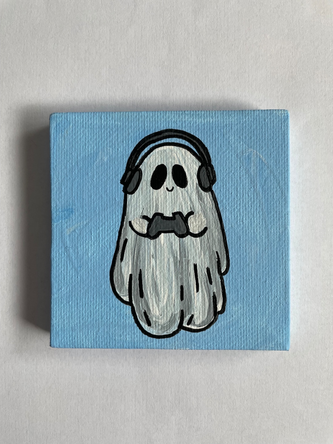 3”x3” Hand Painted Gamer Ghost Canvas Painting | Video Game Ghost | - Etsy