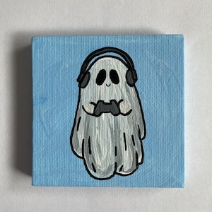 3”x3” Hand Painted Gamer Ghost Canvas Painting | Video Game Ghost | - Etsy