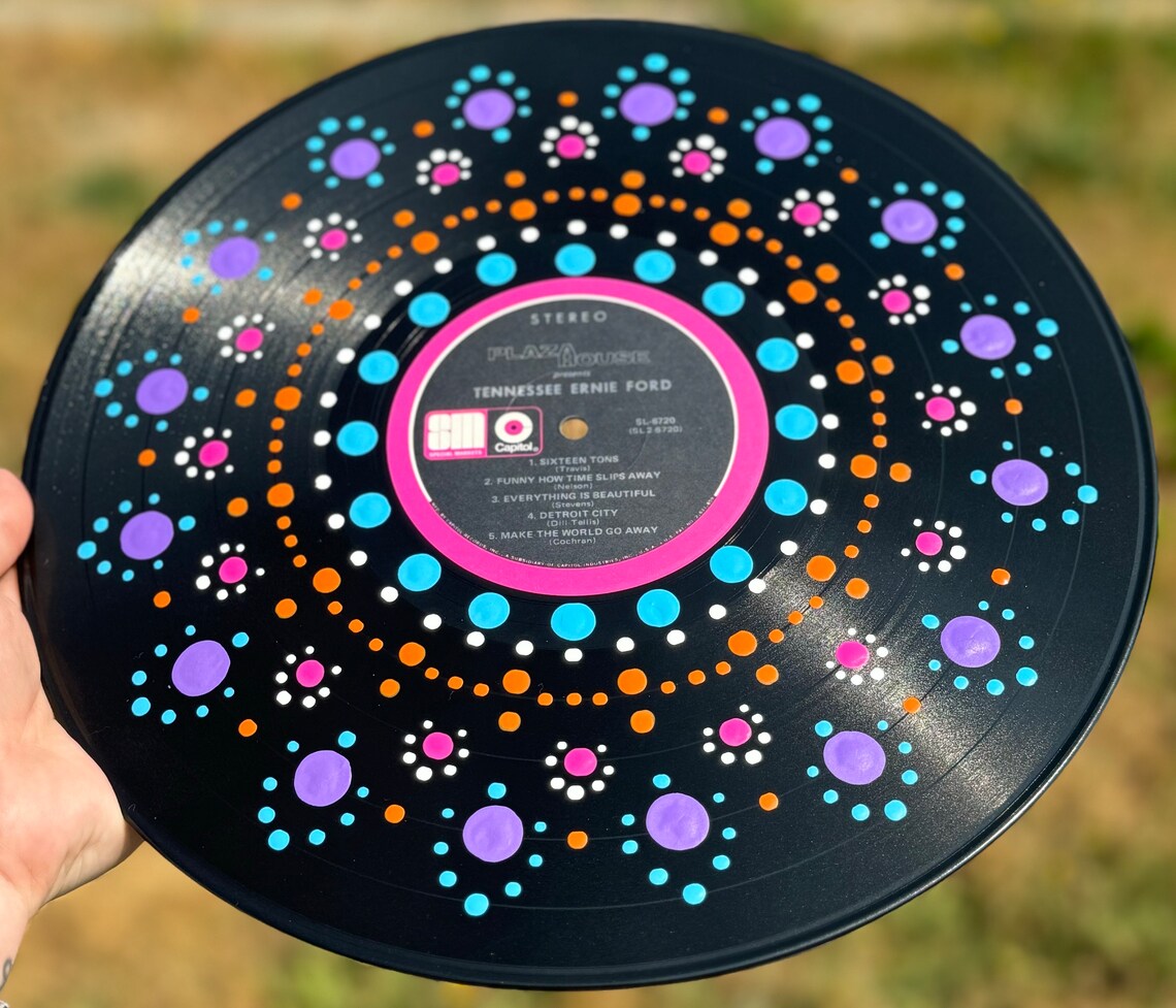 Painted Mandala Record / Purple, Pink, Blue and Orange | Home Decor ...