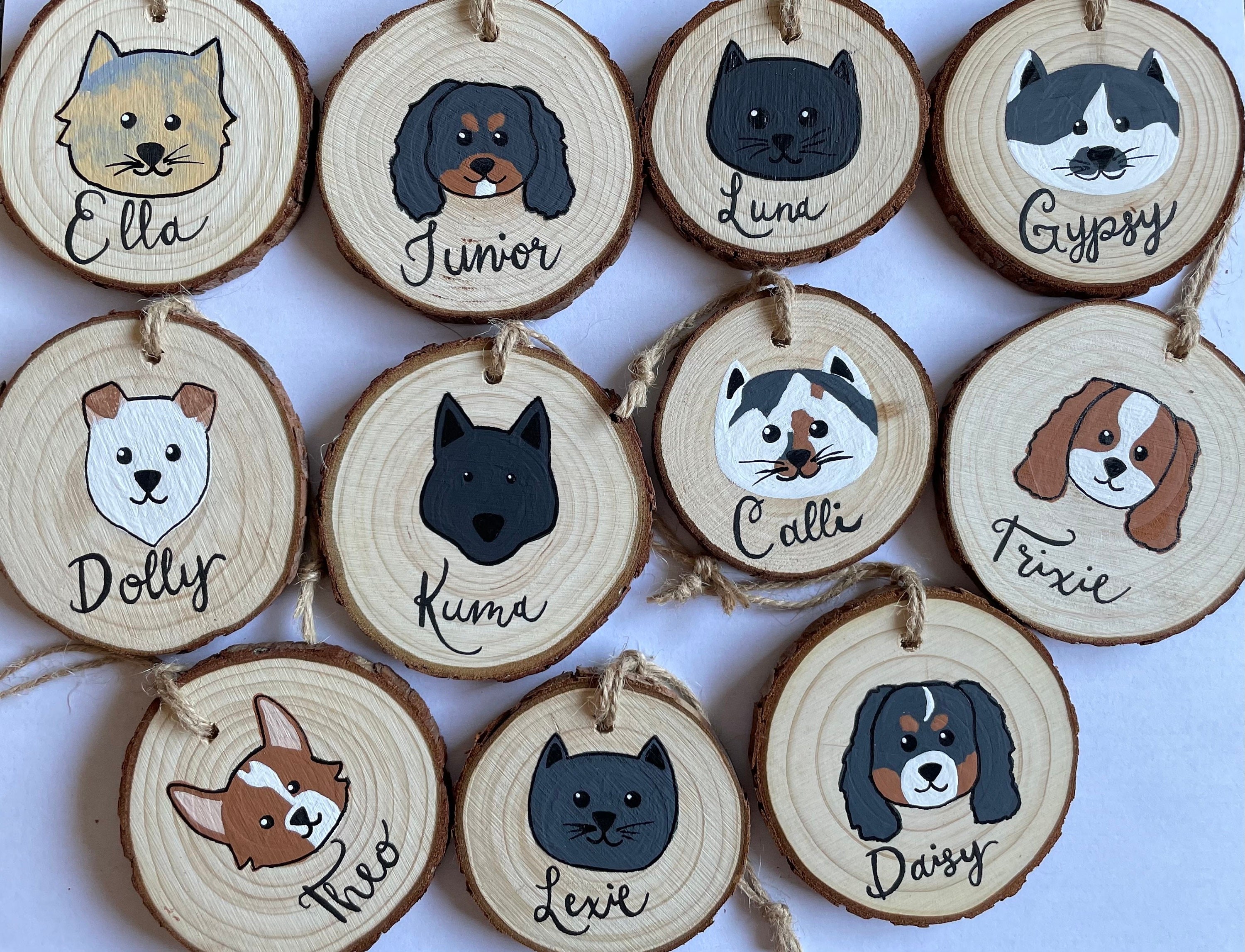 Hand Painted Customized Simple Cartoon Pet Portrait Christmas Ornament ...