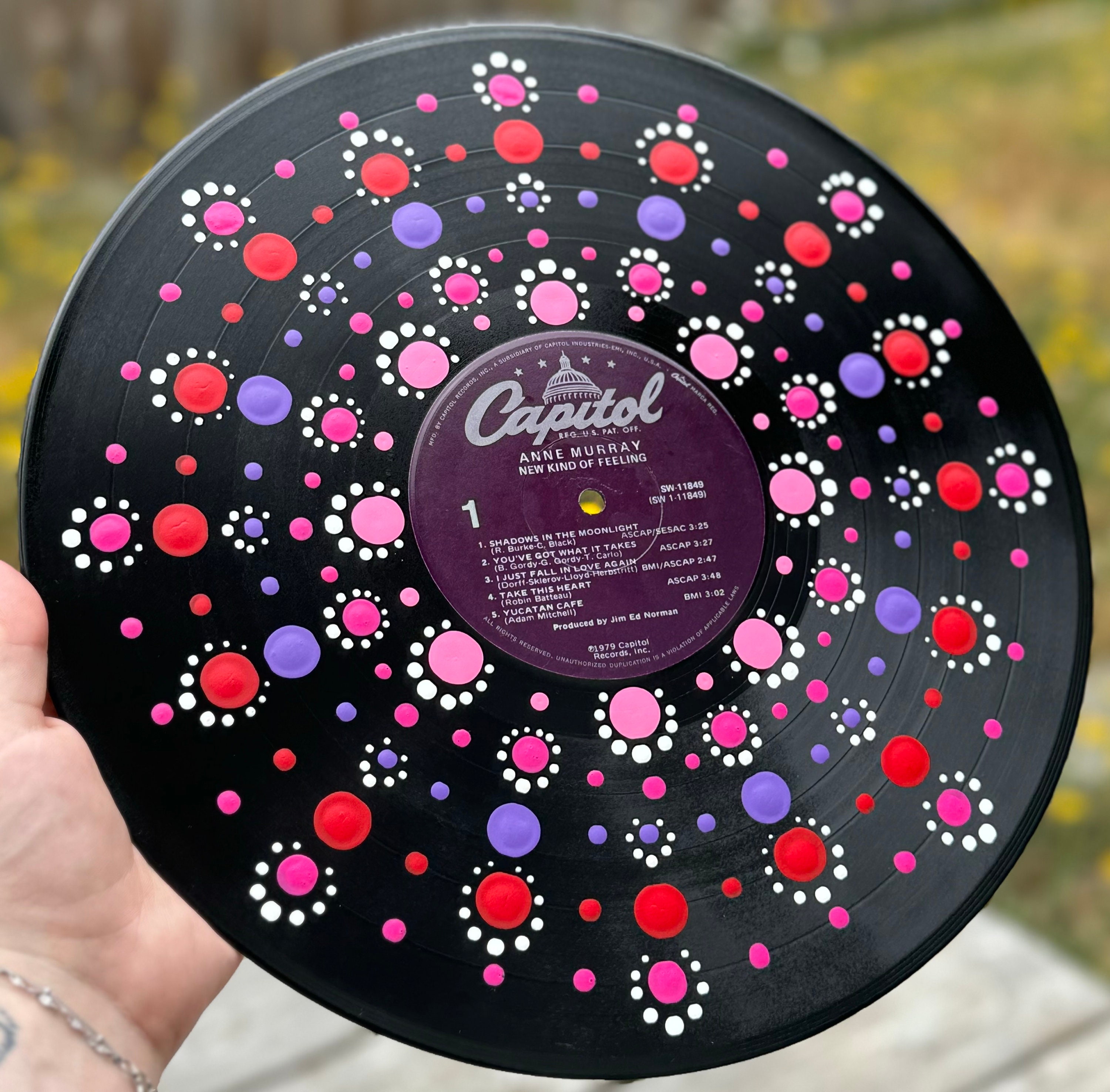 Painted Mandala Record / Purple, Pink, and Red | Home Decor | Gift for ...