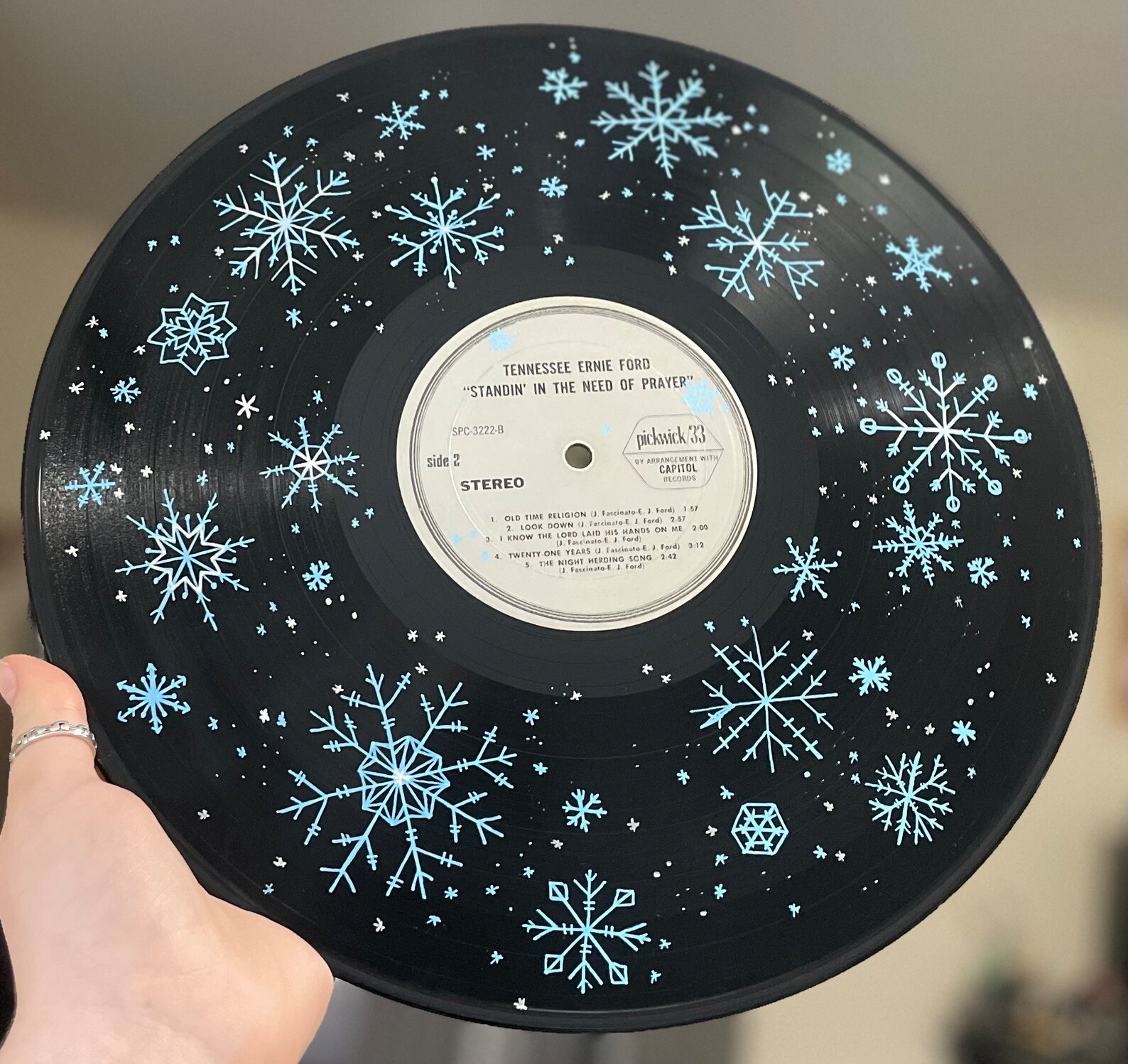 Painted Blue & Silver Snowflake Vinyl Record - Etsy