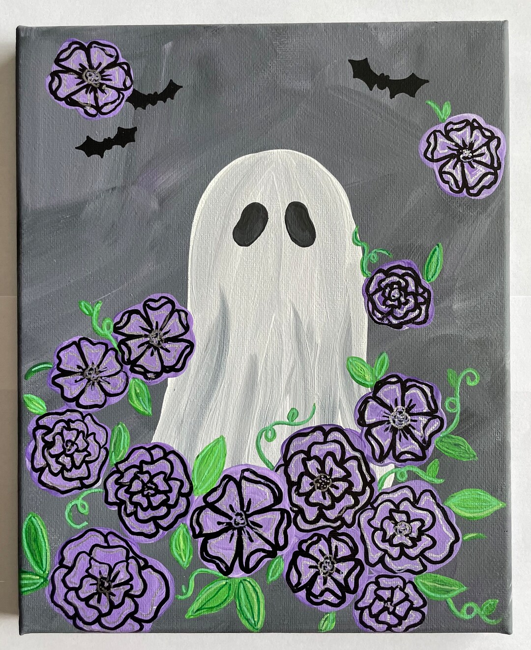 Painted Halloween Ghost & Floral 8x10 Canvas | Halloween Decor | Fall ...