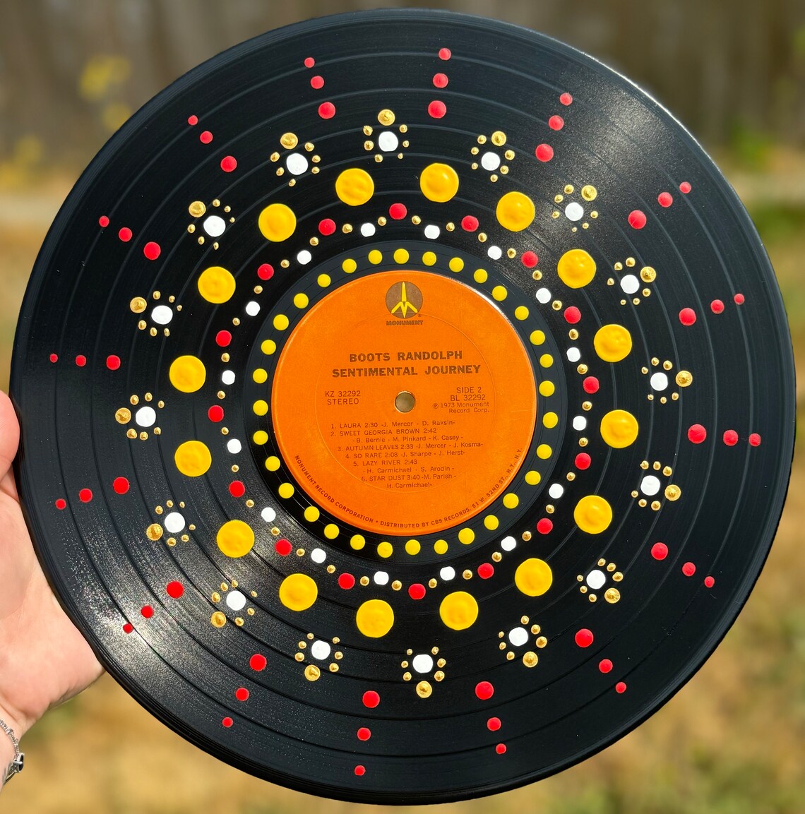 Painted Mandala Record / Red, Orange, Yellow and Gold Home Decor Gift ...