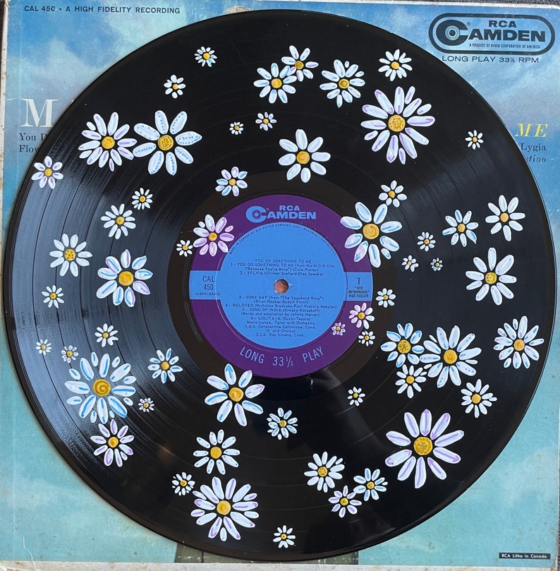 Painted Floral Daisy Vinyl Record Home Decor Gift for Her Wall Hanging ...