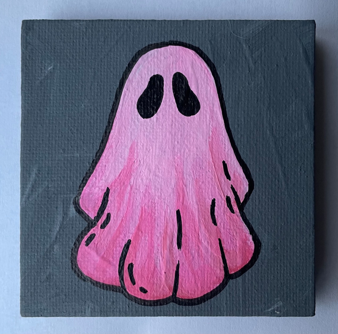 3”x3” Hand Painted Halloween Pink Ghost Canvas Painting | Halloween ...