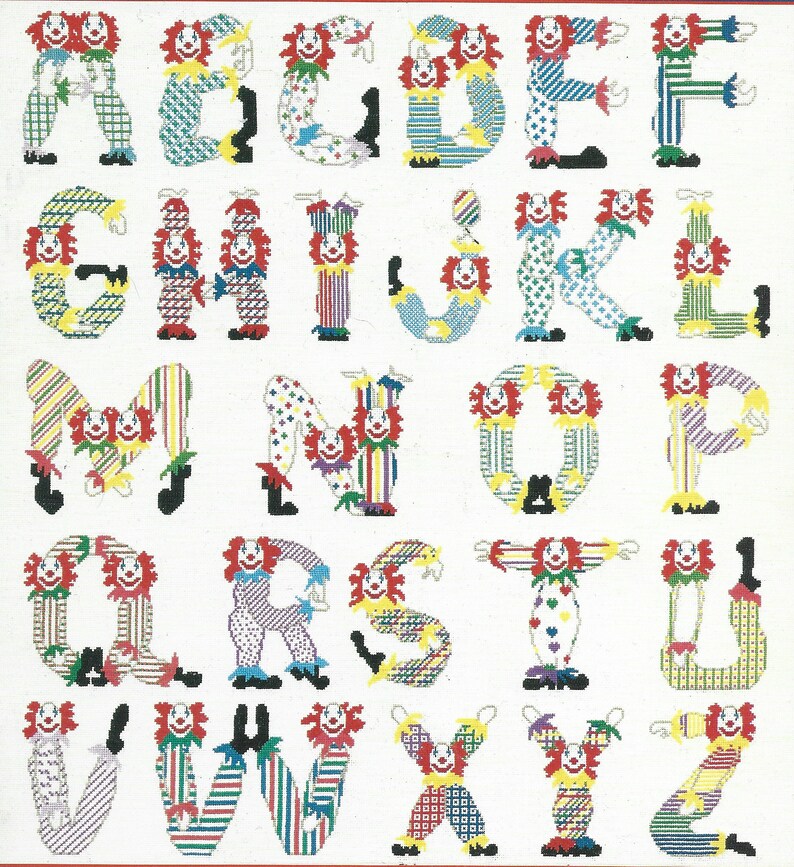 Retro Clown Alphabet Cross Stitch Pattern Grid / Vintage - Etsy