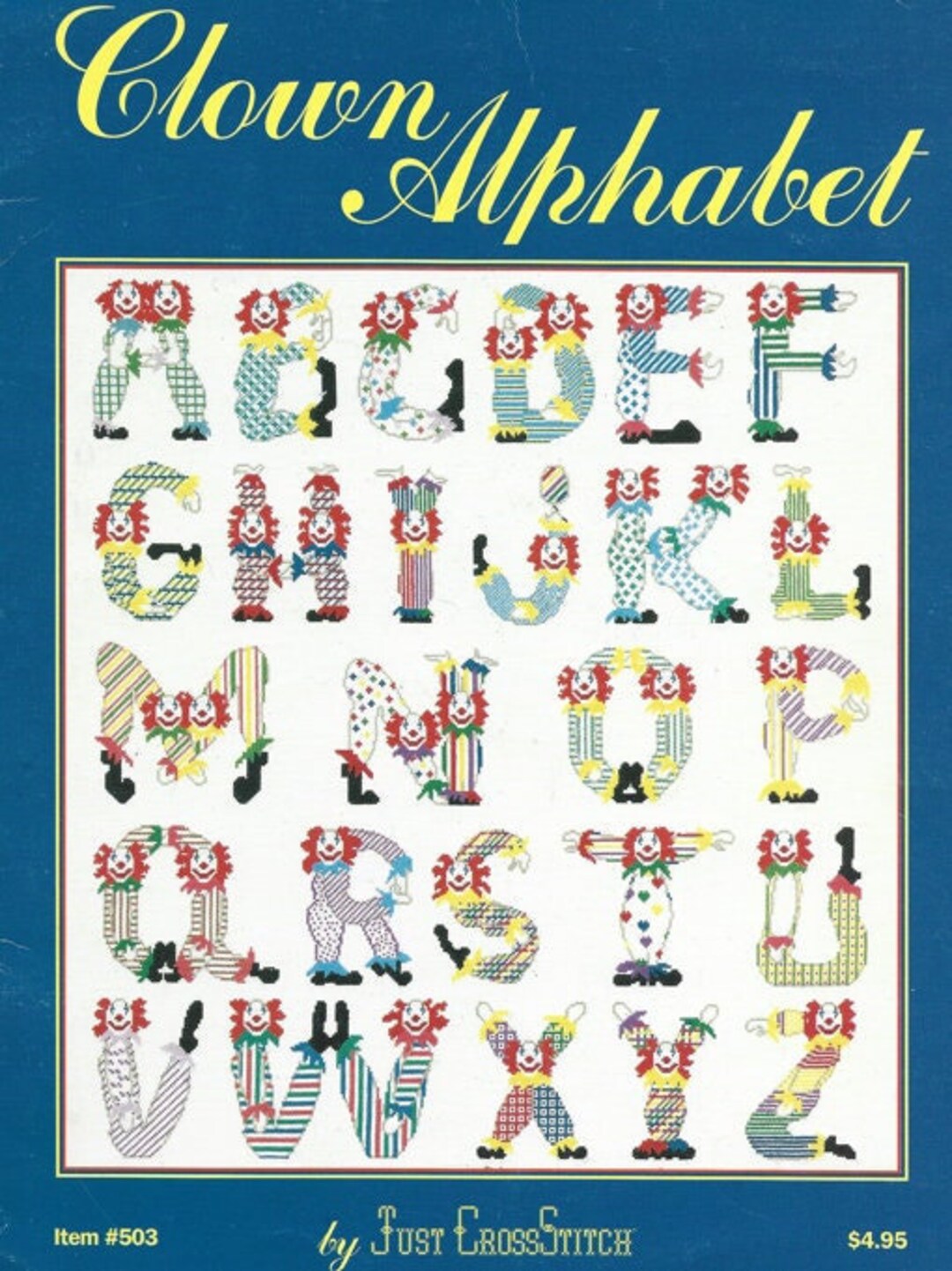 Retro Clown Alphabet Cross Stitch Pattern Grid / Vintage Cross-stitch ...