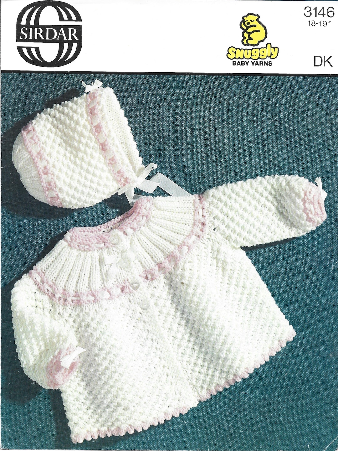 115 Vintage Sirdar Snuggly DK Knitted Matinee Coat & Bonnet | Cardigan ...