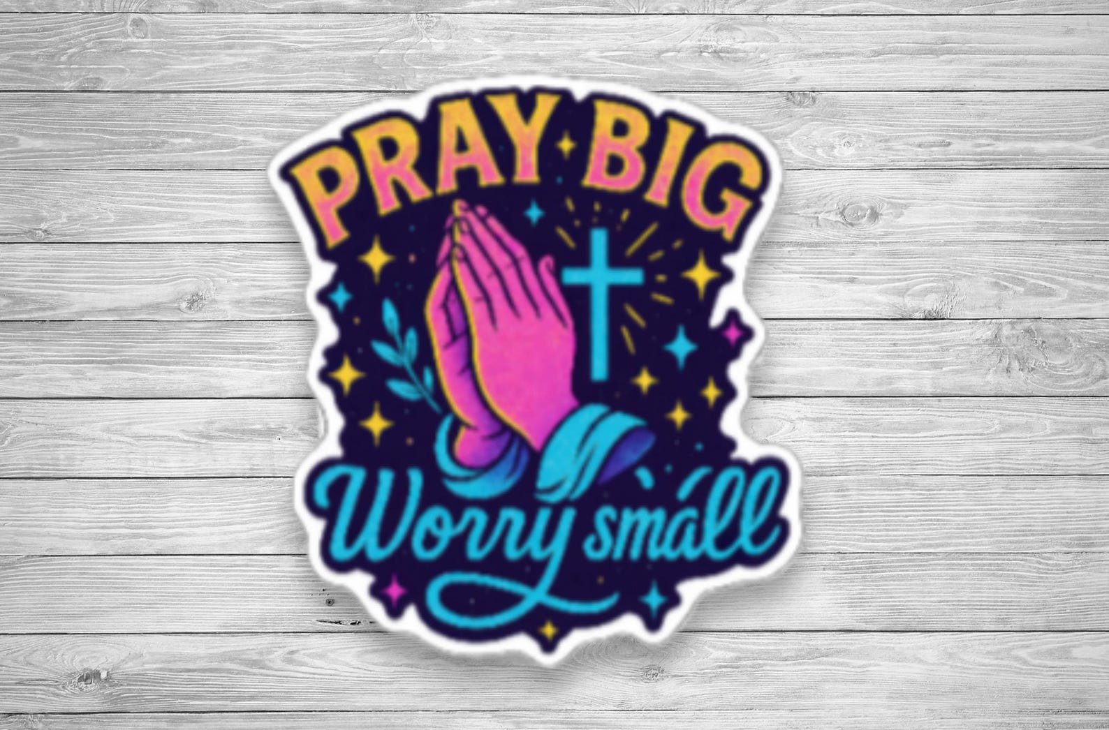 Pray Big Worry Small Heart Holographic Christian Sticker | Faith Vinyl ...