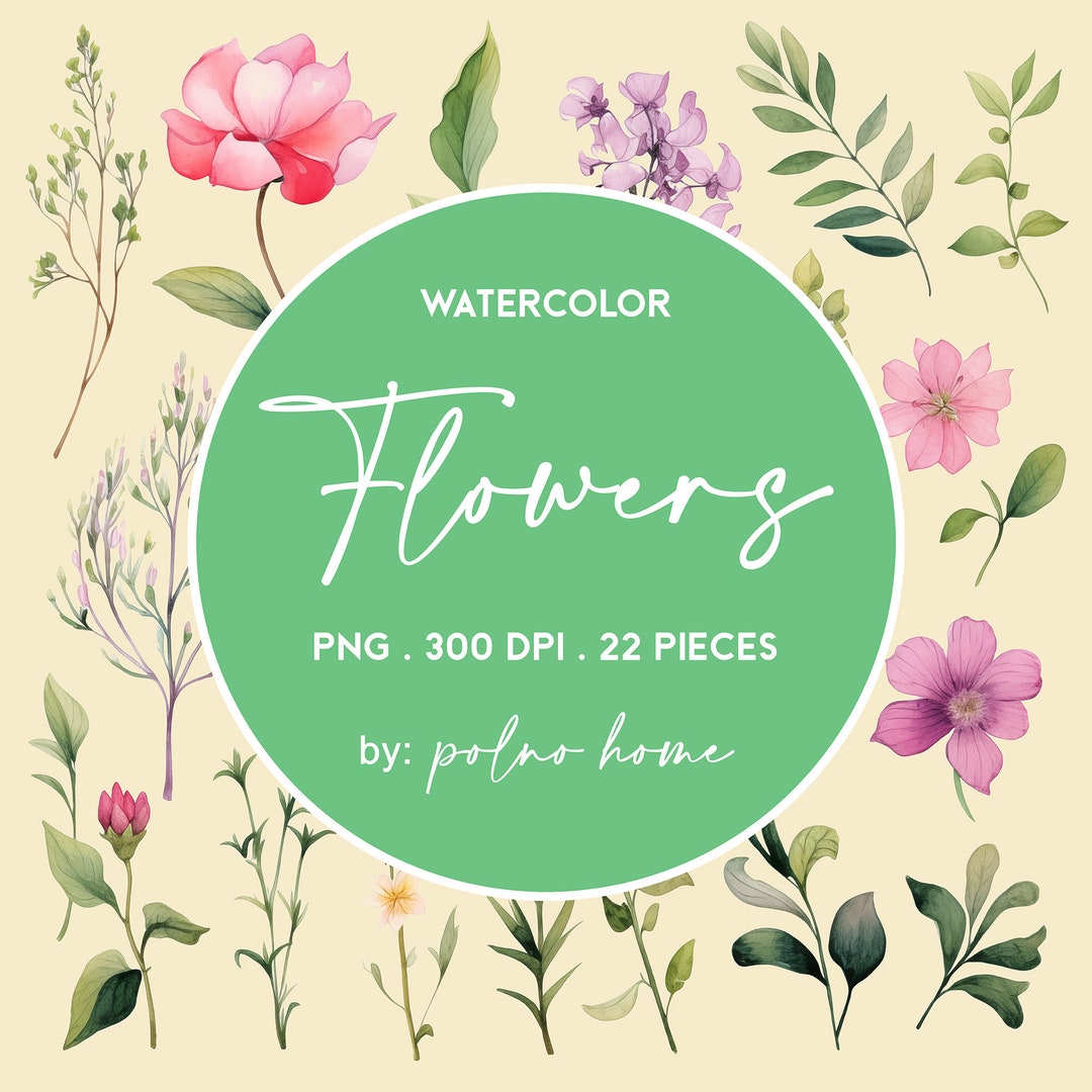 Colorful and Cozy Flowers in PNG File Watercolor Drawing for - Etsy