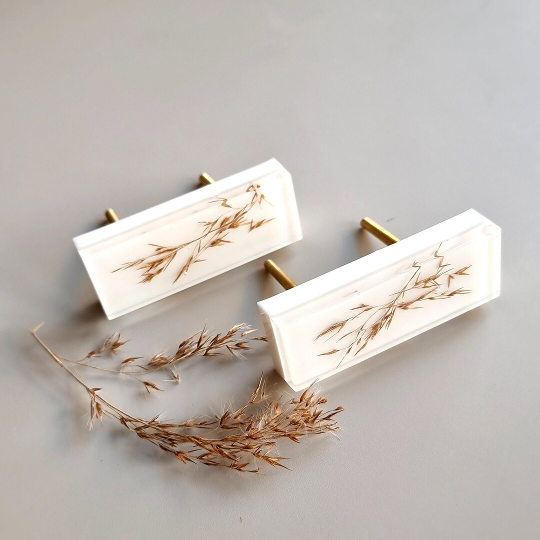 Rectangular White Knobs With Dried Grass, Drawer Pulls for Wooden ...