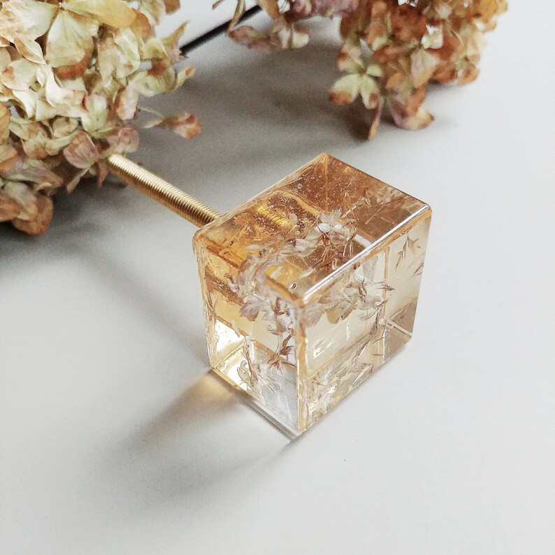 Square Honey Knobs With Dried Grass Transparent Handles Fit | Etsy