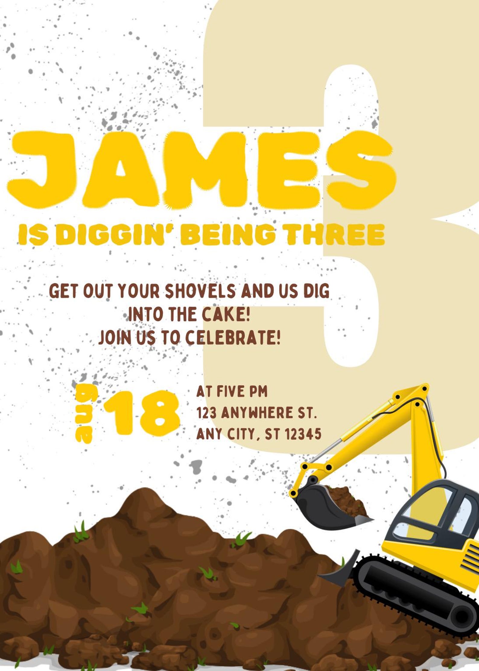 Diggin’ Being Three Birthday Invitation | Construction Truck Theme ...