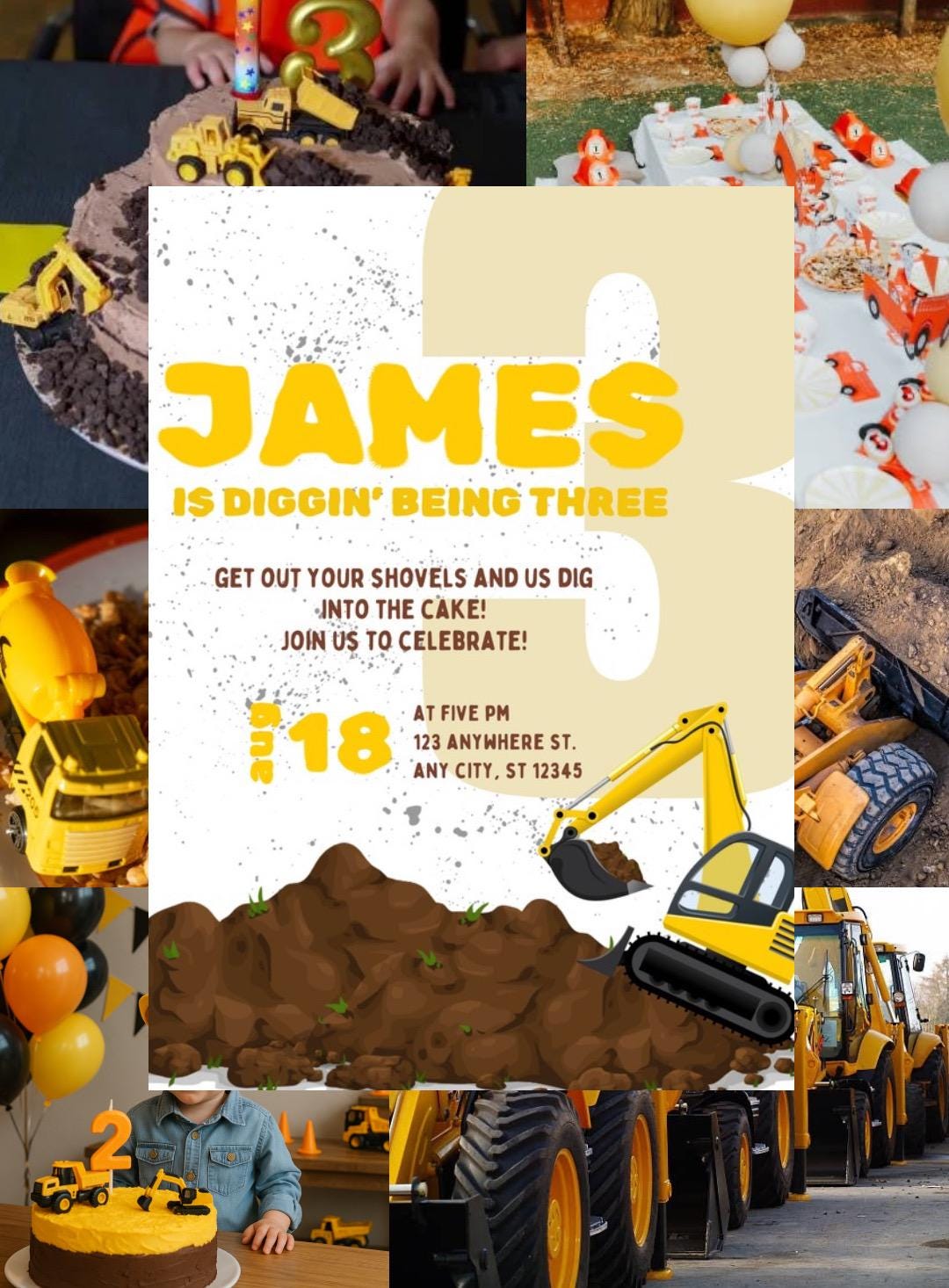 Diggin’ Being Three Birthday Invitation | Construction Truck Theme ...