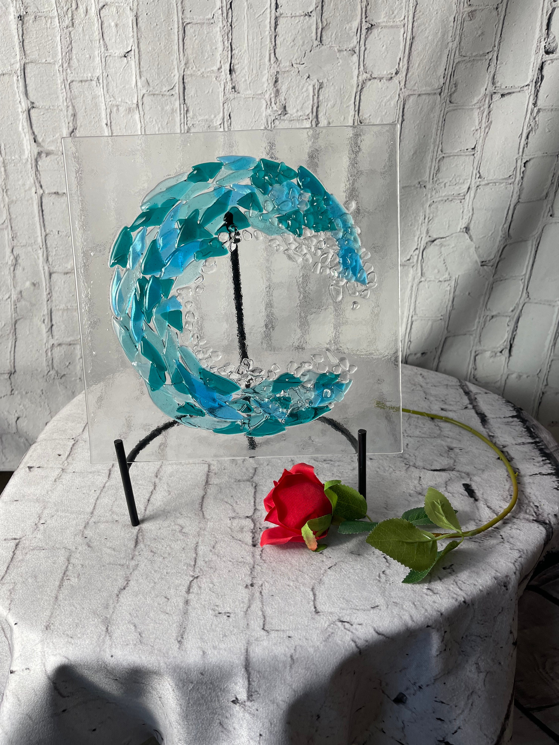 The Wave, Sea Glass Wall Panel, Fused Glass Wave, Wall Tabletop Art ...