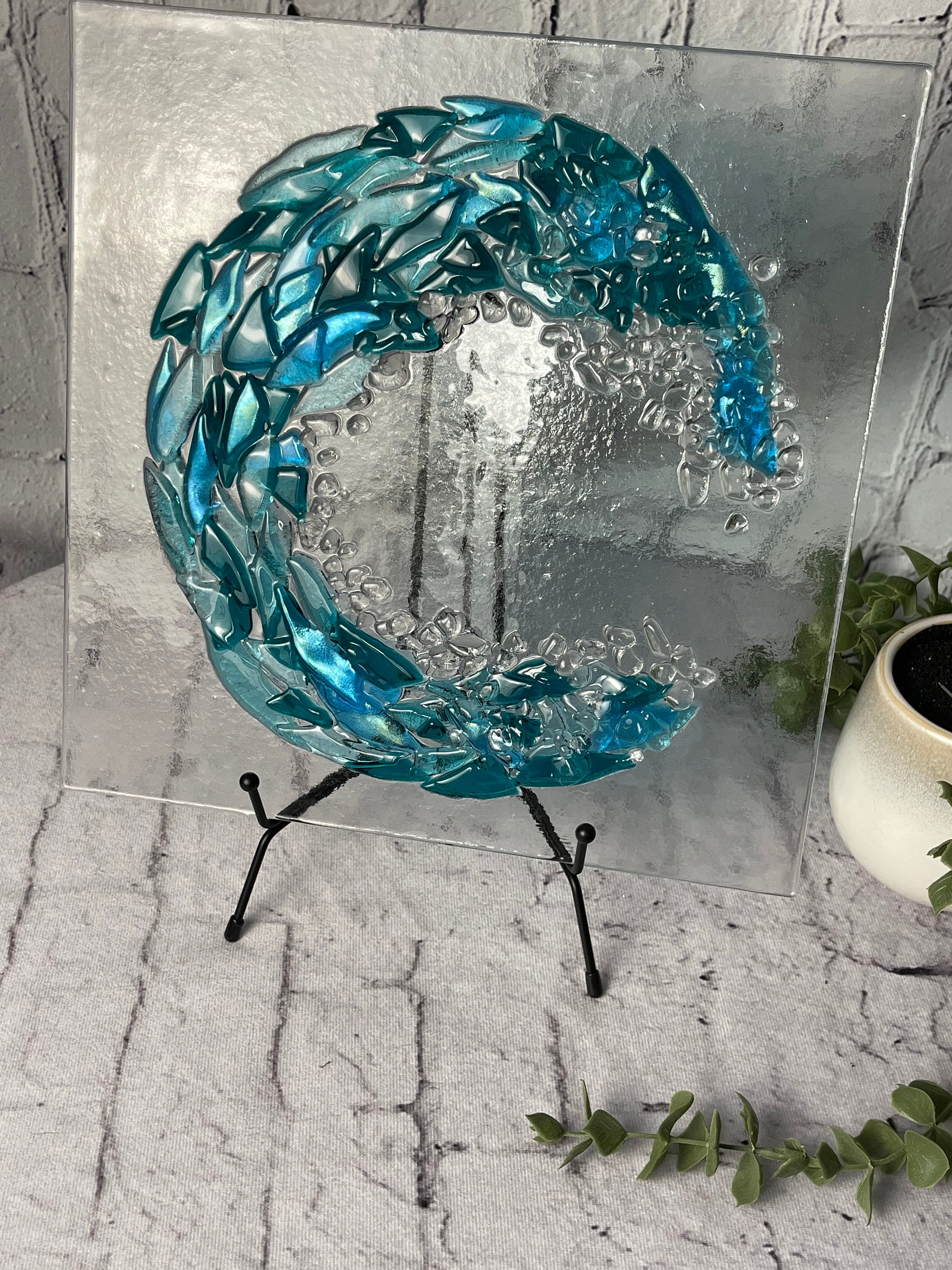 The Wave, Sea Glass Wall Panel, Fused Glass Wave, Wall Tabletop Art ...