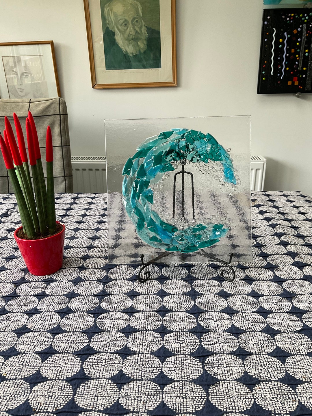 The Wave, Sea Glass Wall Panel, Fused Glass Wave, Wall Tabletop Art ...