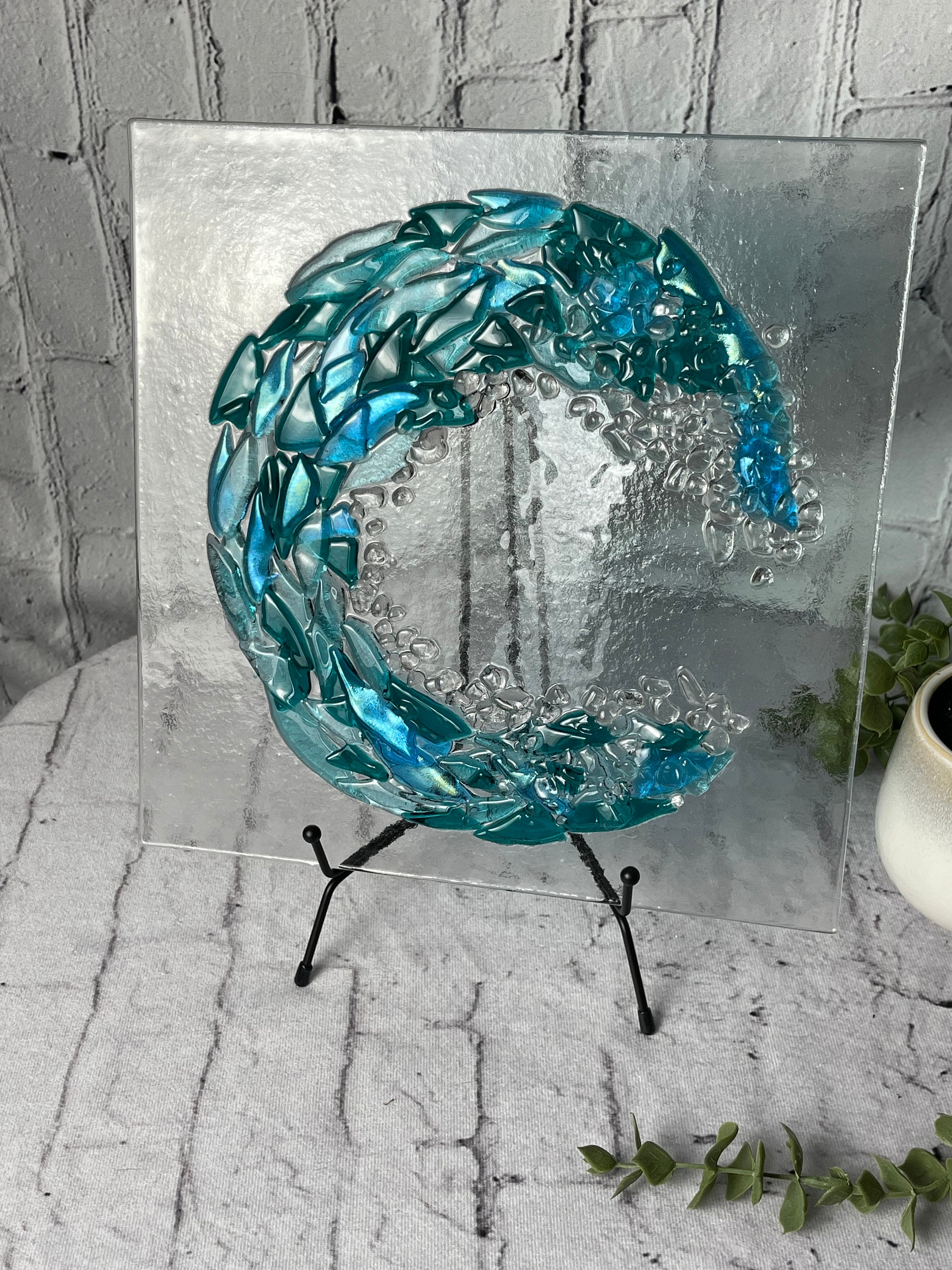 The Wave, Sea Glass Wall Panel, Fused Glass Wave, Wall Tabletop Art ...