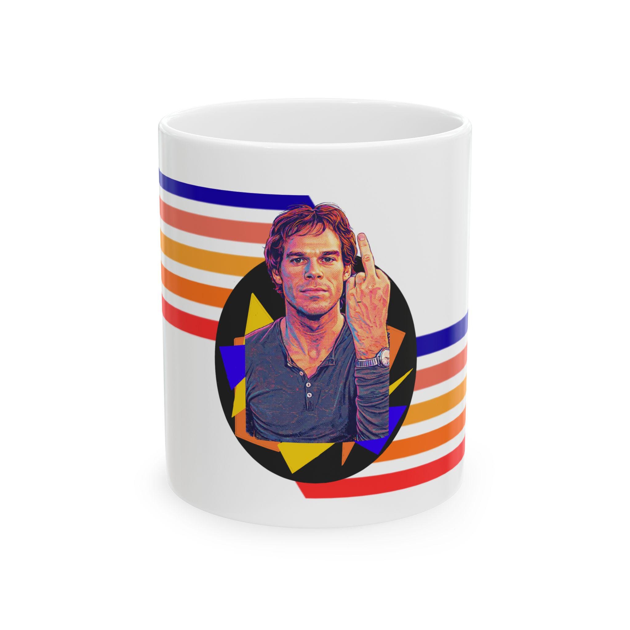 Dexter Morgan Retro Stripes With Hand Gesture Mug | Vintage Color Bands ...