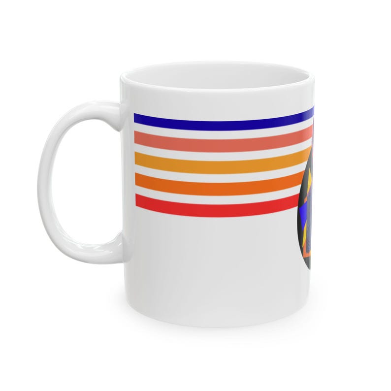 Dexter Morgan Retro Stripes With Hand Gesture Mug | Vintage Color Bands ...