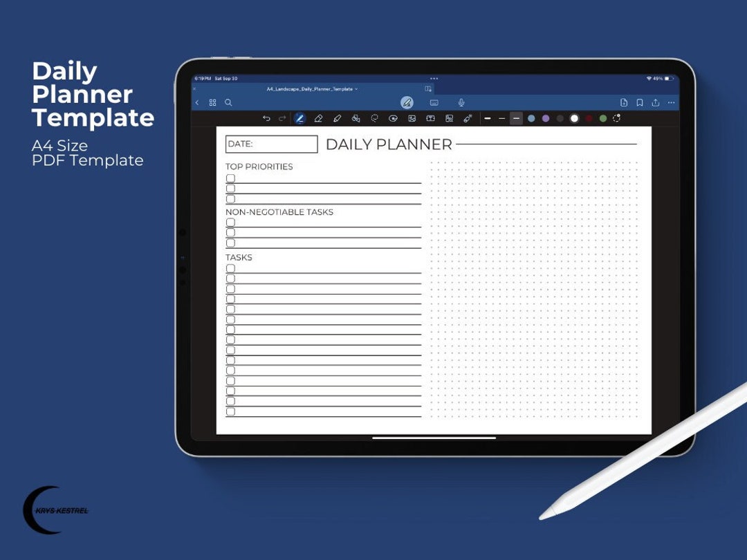 A4 Landscape Daily Planner Template - Digital Download - 8 Colorways ...