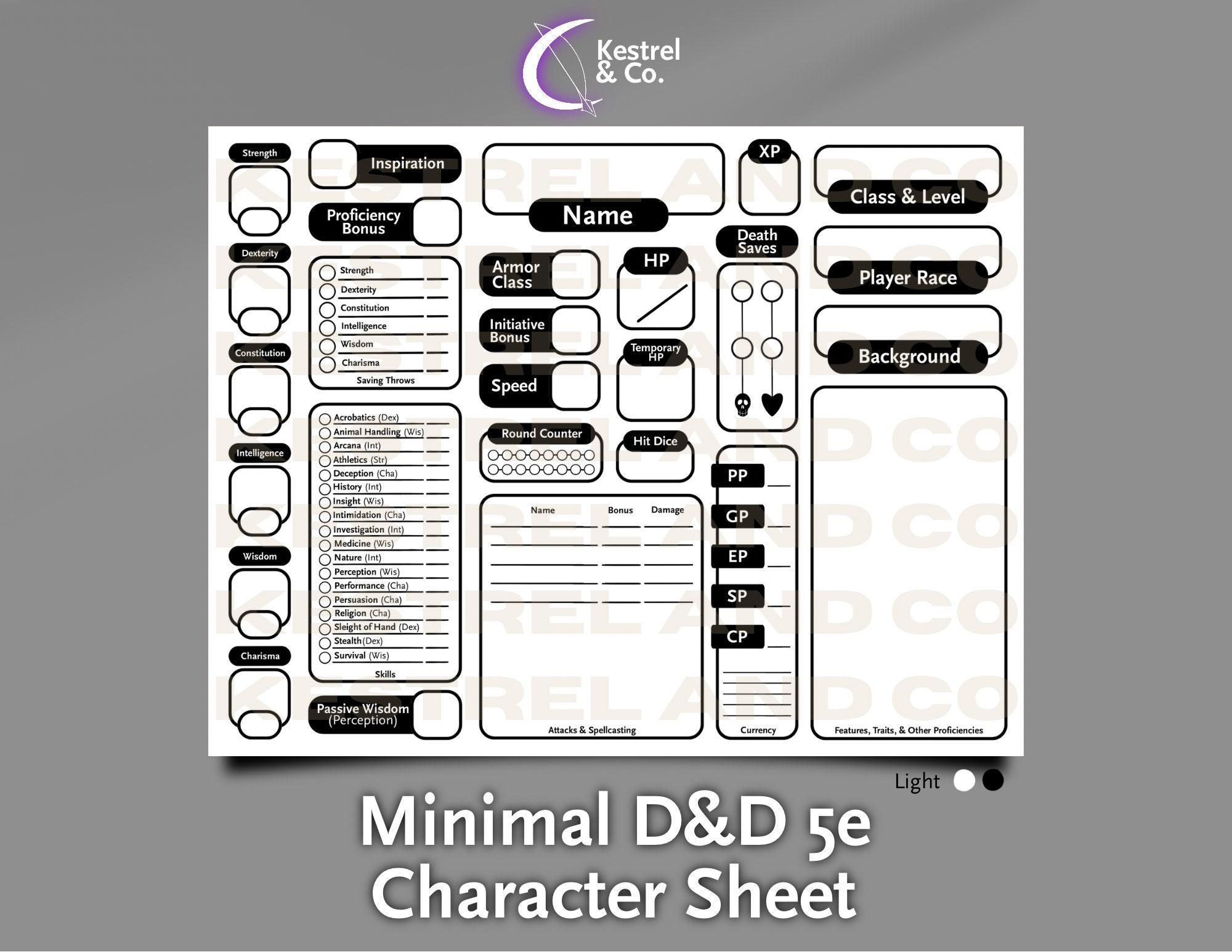 Minimal D&D 5e Character Sheet PDF Pack - Etsy