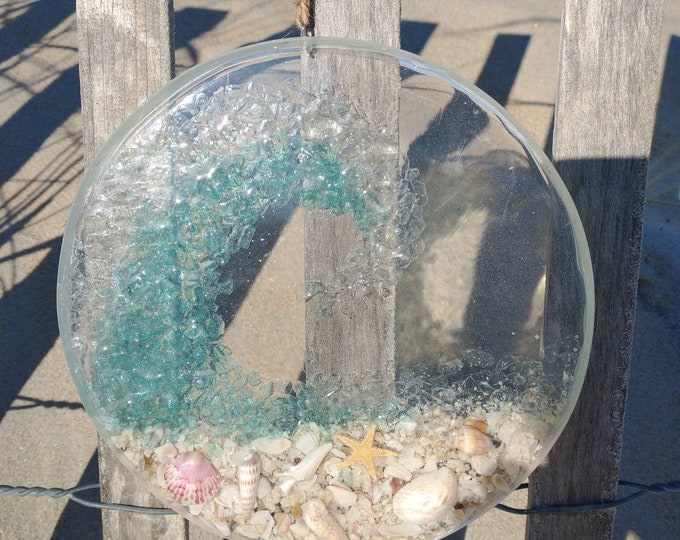 8.5 Ocean Wave Coastal Suncatcher Made With Crushed Glass and Beach ...