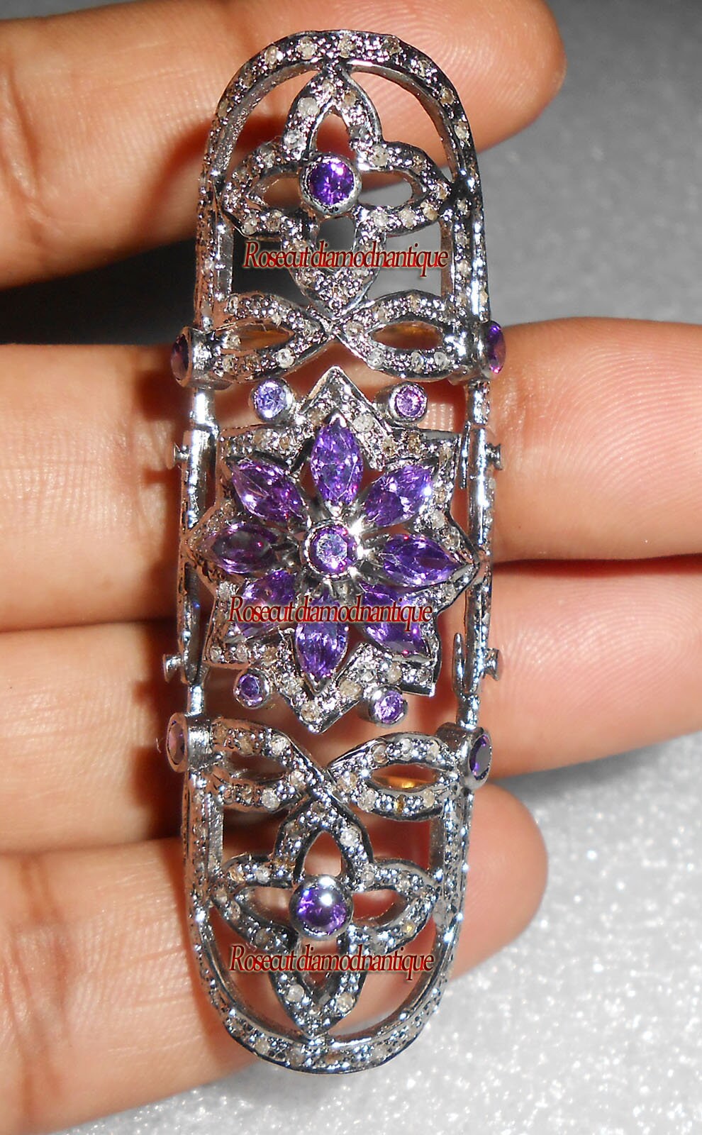 Viktorianischen Stil 2,68 ct antike Rose geschnitten Diamant Silber 925 Vintage Art Deco ...