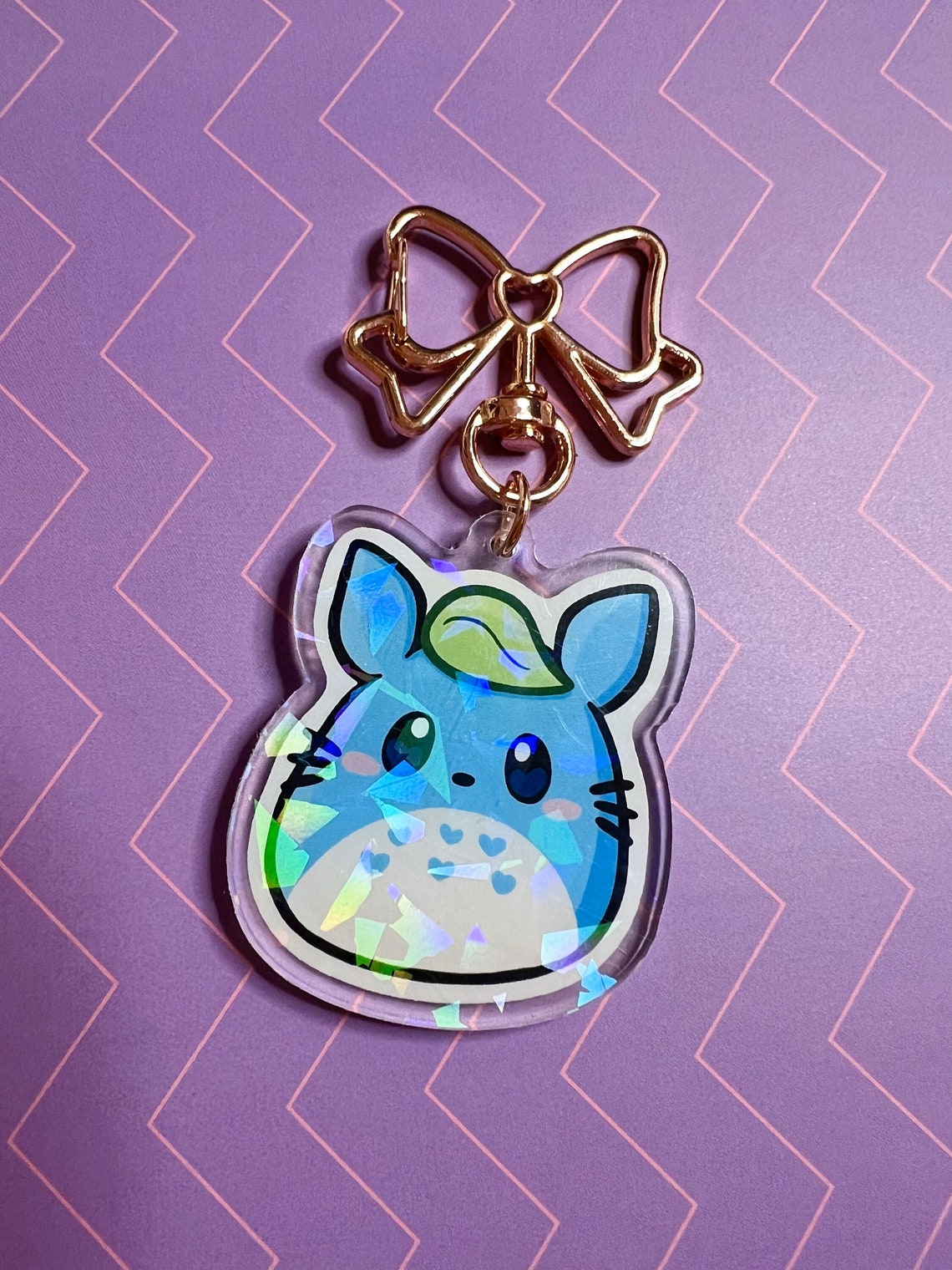 Totoro Studio Ghibli Keychain With Holographic Broken Glass Effect Gold ...