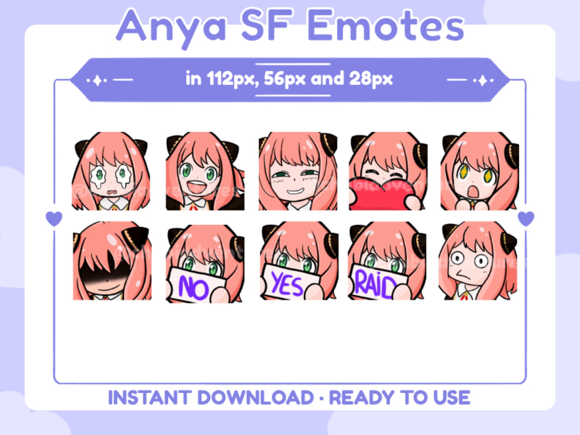 Hija Spy Kawaii Cute emote pack para Twitch, Discord, Youtube Pink Anya ...