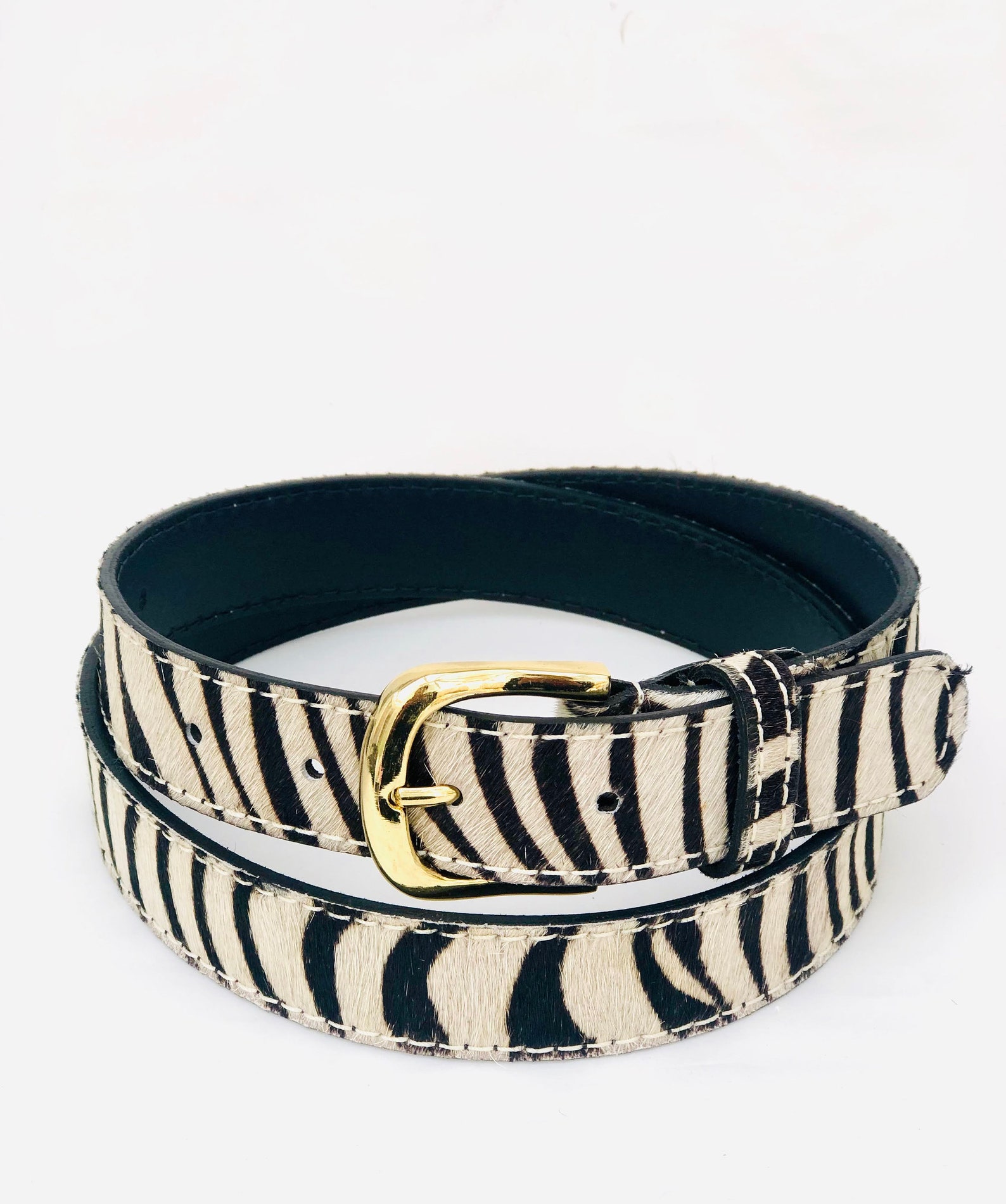 Leopard | Zebra | Spotty Cow Genuine Leather Hair on Belt With Gold ...