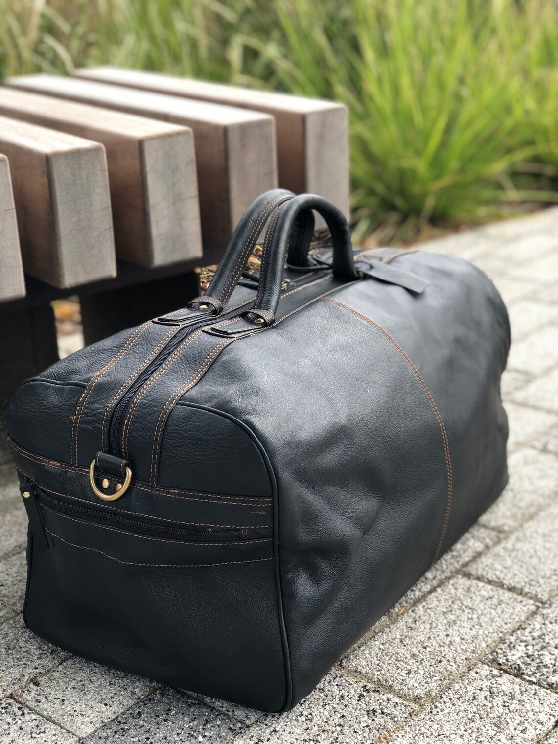 Personalised Grained Leather Travel Holdall Weekend Duffel Cabin Bag ...