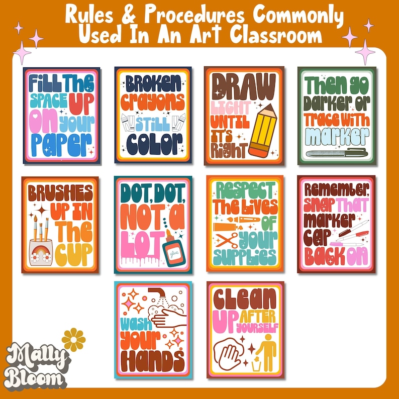 Art Room Poster, Art Class Rules and Procedure Poster Bundle, Growth ...