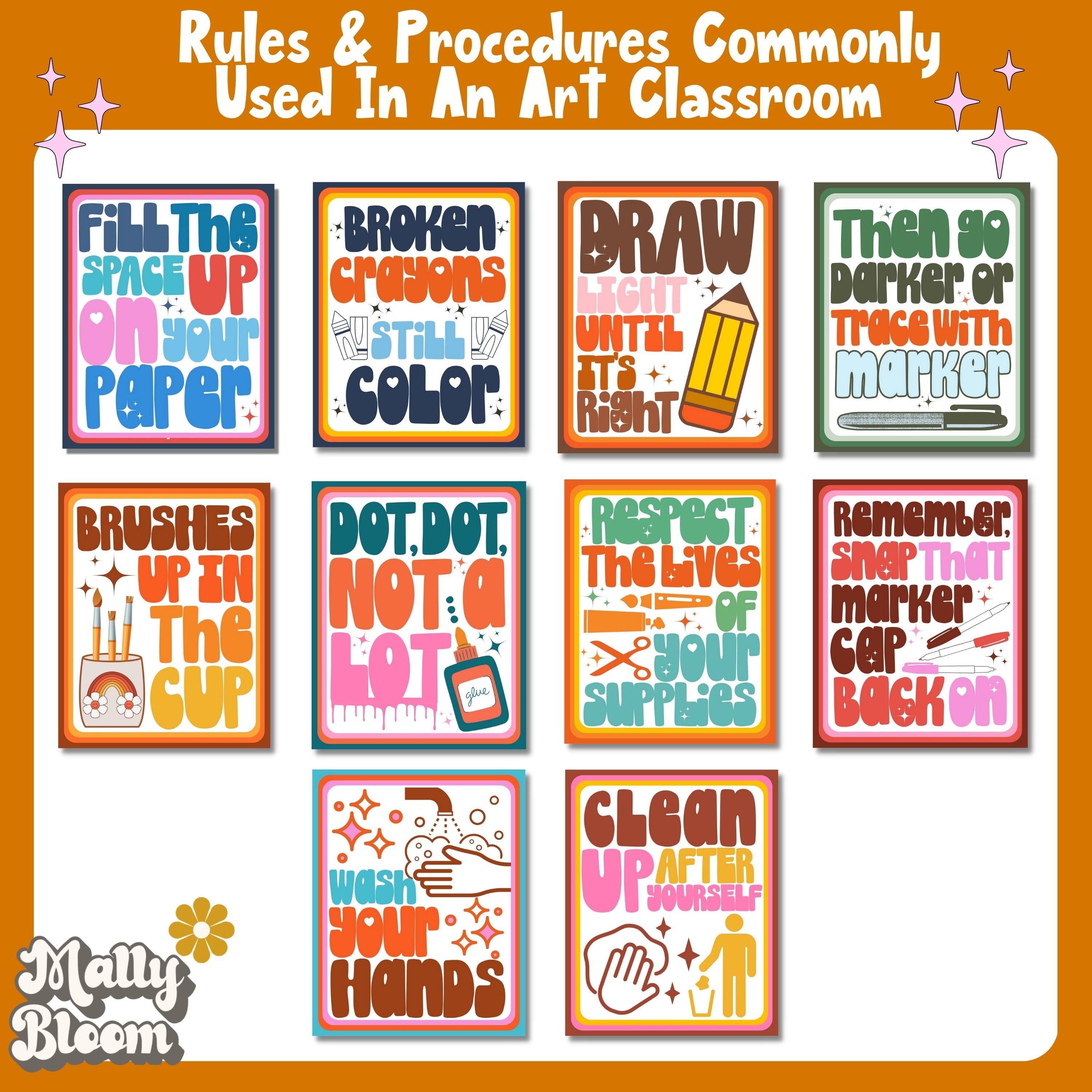 Art Room Poster, Art Class Rules and Procedure Poster Bundle, Growth ...