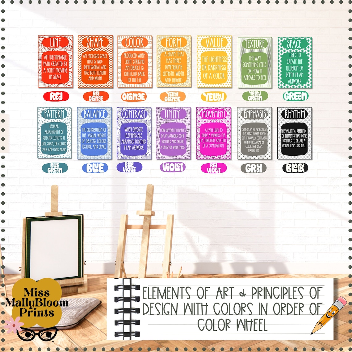 Color Wheel Elements of Art Classroom Decor Bundle Principles | Etsy