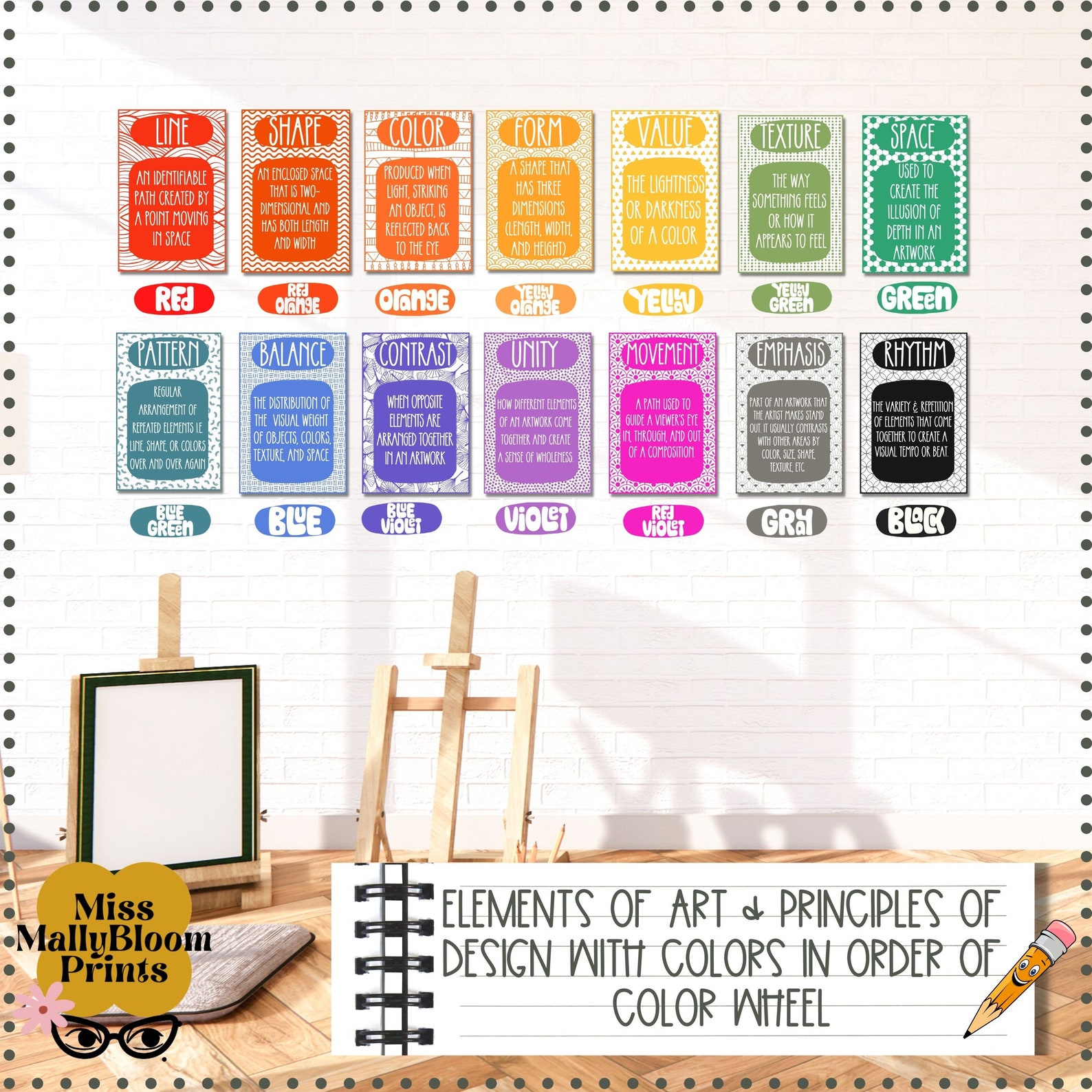 Color Wheel Elements of Art Classroom Decor Bundle, Principles of ...