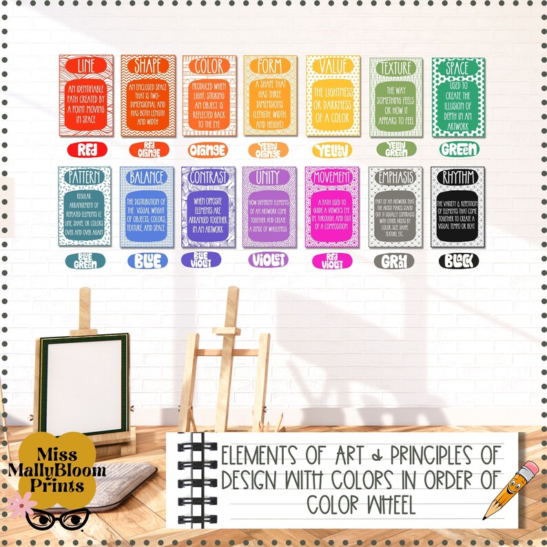 Color Wheel Elements of Art Classroom Decor Bundle, Principles of ...
