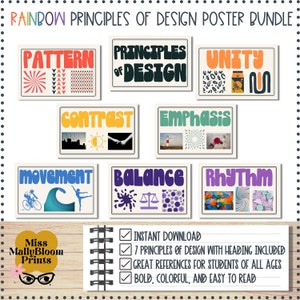 Classroom Poster Bundle, Rainbow Principles of Design, Art Classroom ...