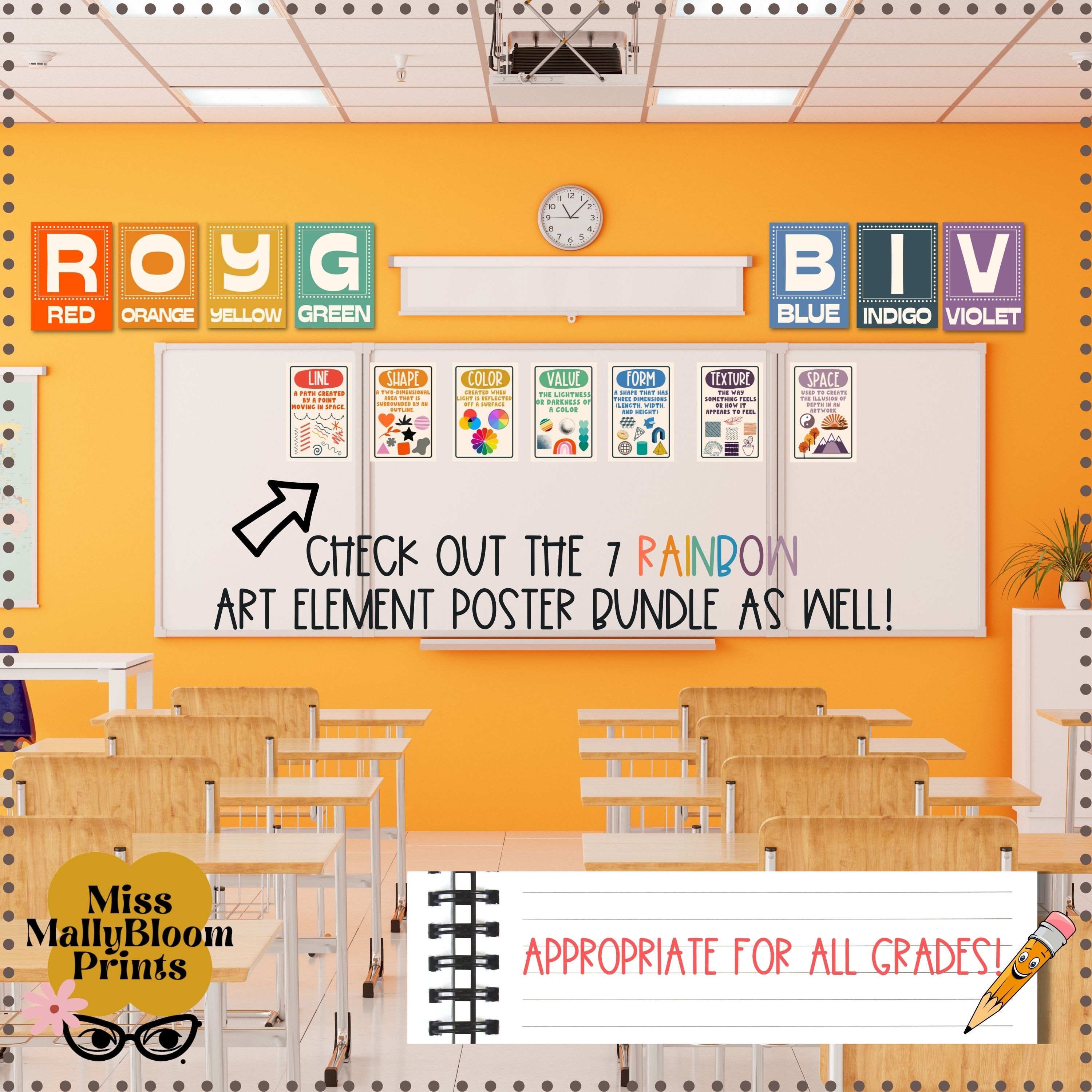 Classroom Poster Bundle, ROYGBIV Rainbow Art Classroom Decor Bundle ...