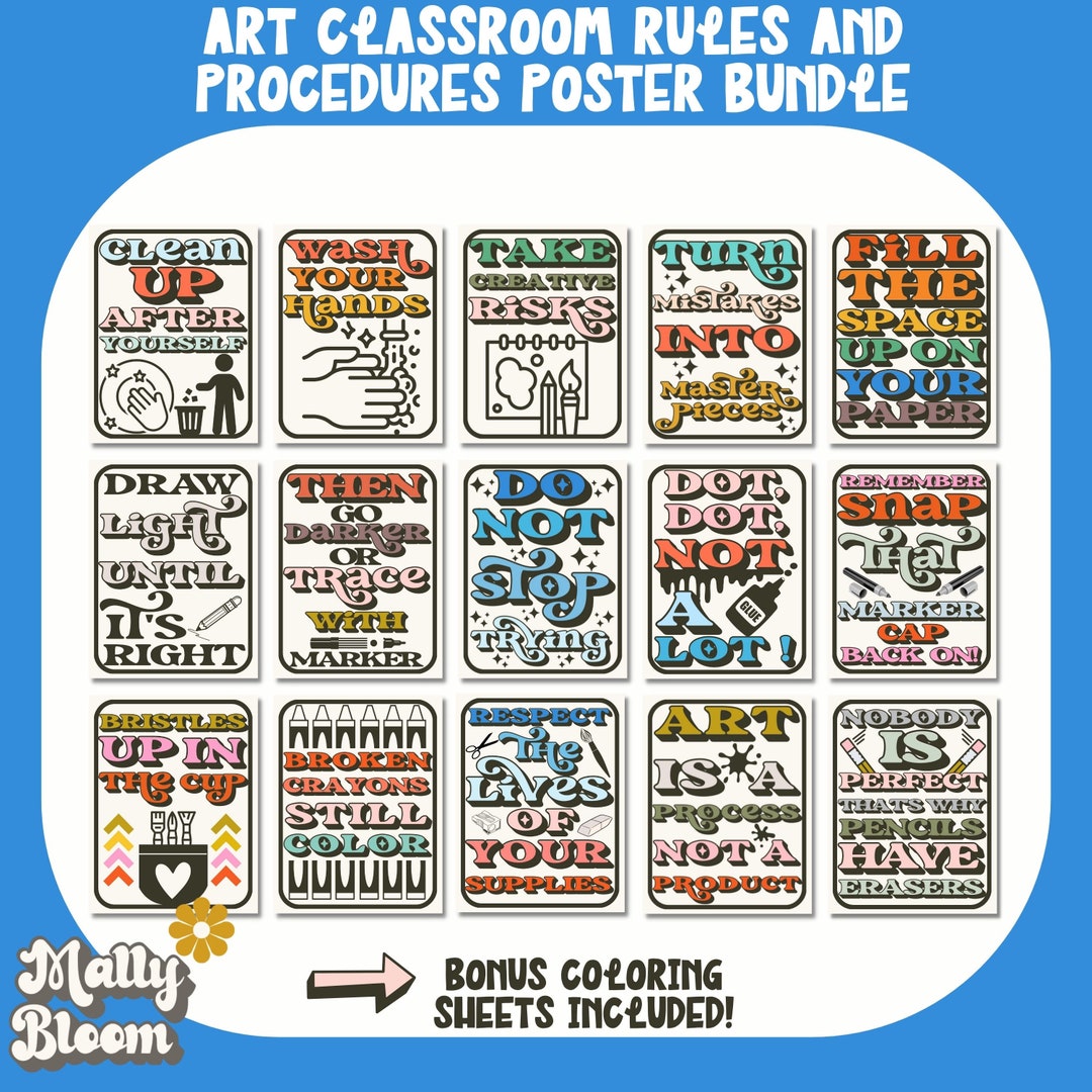Art Classroom Rules and Procedure Poster Bundle,growth Mindset,art ...