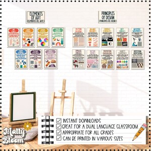 Spanish Bilingual Classroom Poster Bundle, Rainbow Elements of Art ...