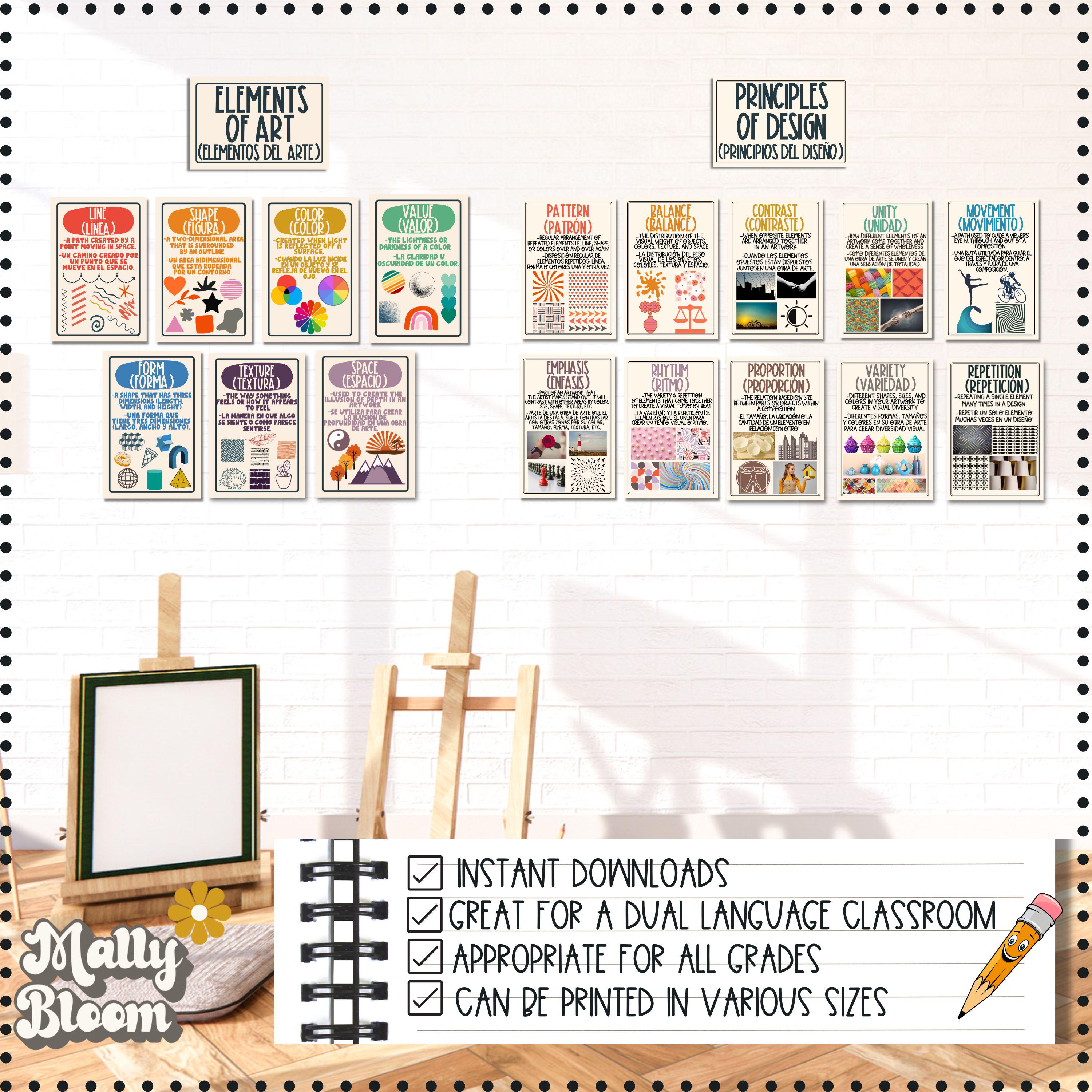 Spanish Bilingual Classroom Poster Bundle, Rainbow Elements of Art ...