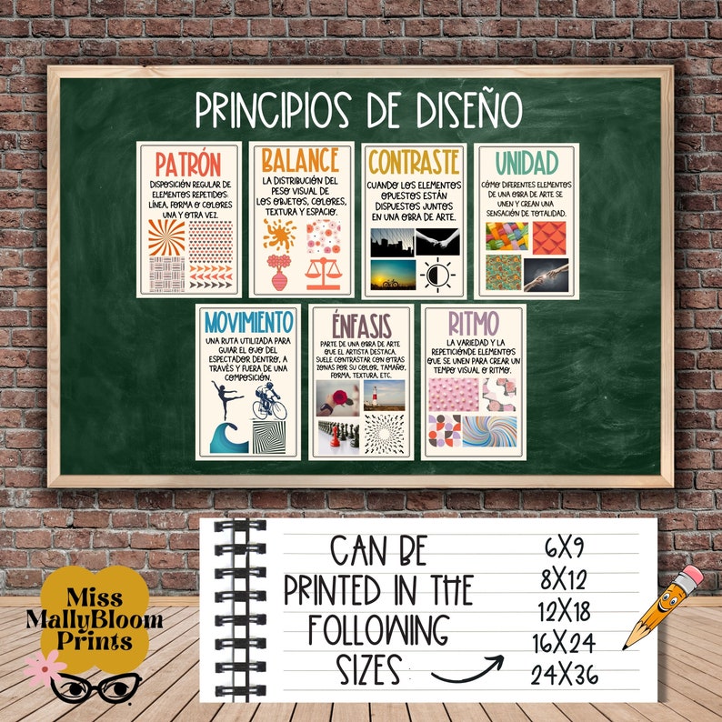 Spanish Classroom Poster Bundle Rainbow Principles of Design - Etsy